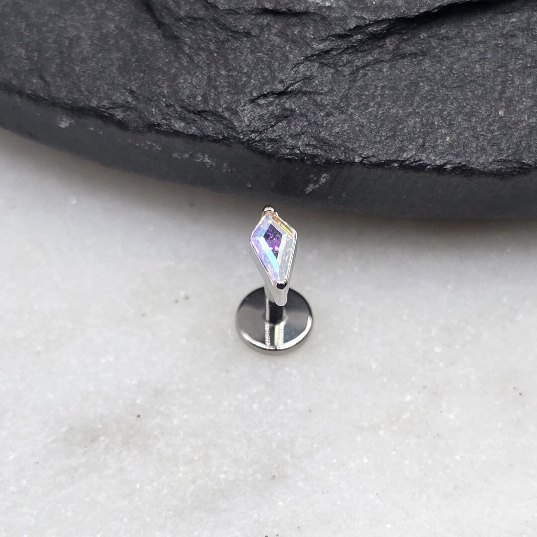 Titanium ASTM F136 Threadless Barbell AB Rainbow CZ Diamond Spike Flat ...