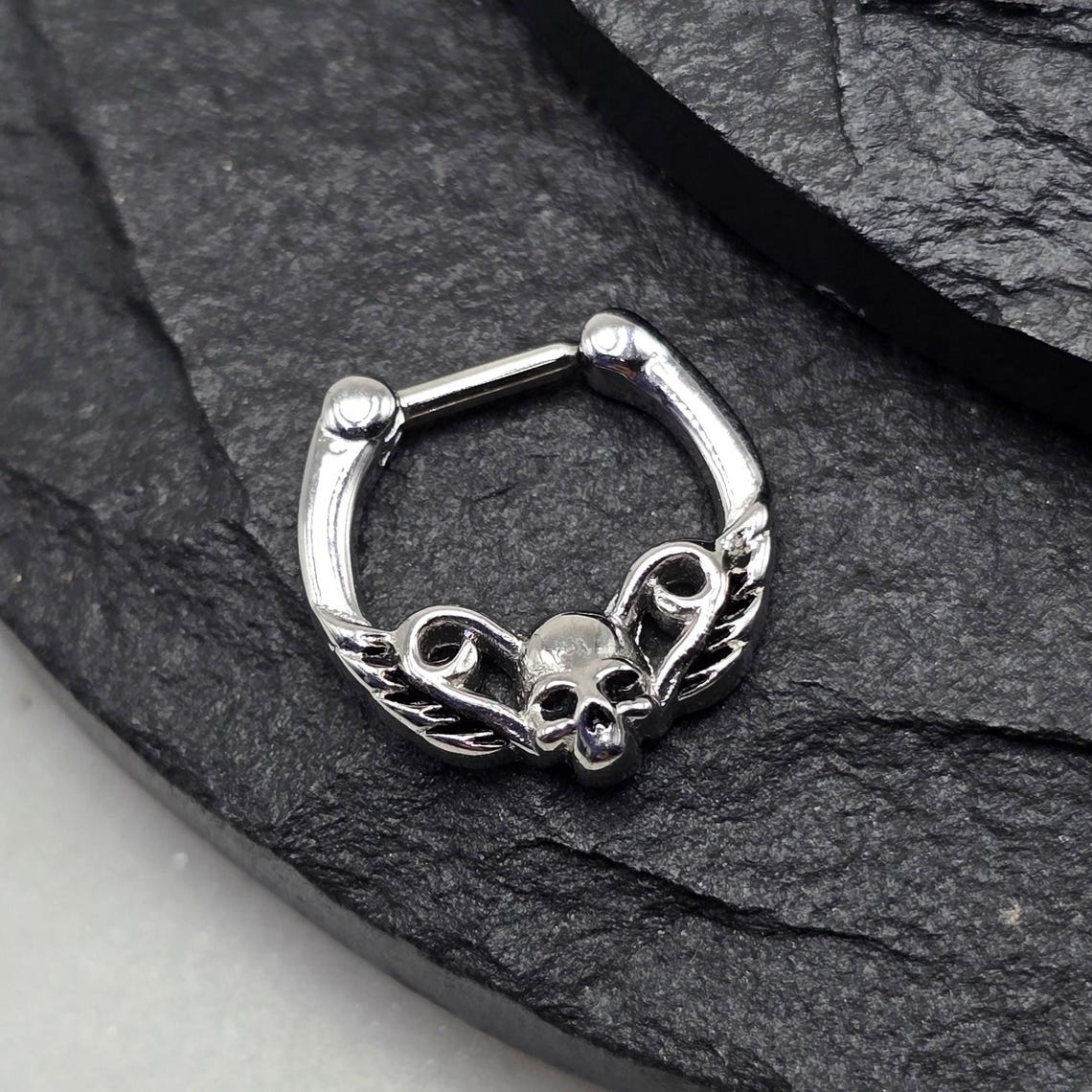 16g Skull Horns Solid Surgical Steel Septum Clicker 1/4" 6mm Nose Ring ...