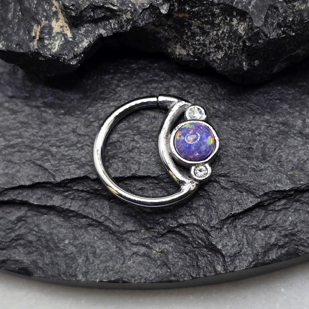 16g Right Ear Purple Opal Moon Star Piercing Daith Helix Ring Hoop ...