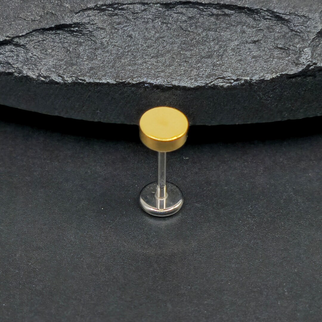 Titanium ASTM F136 Circle Flat Bolt Gold PVD Threadless Top Labret ...