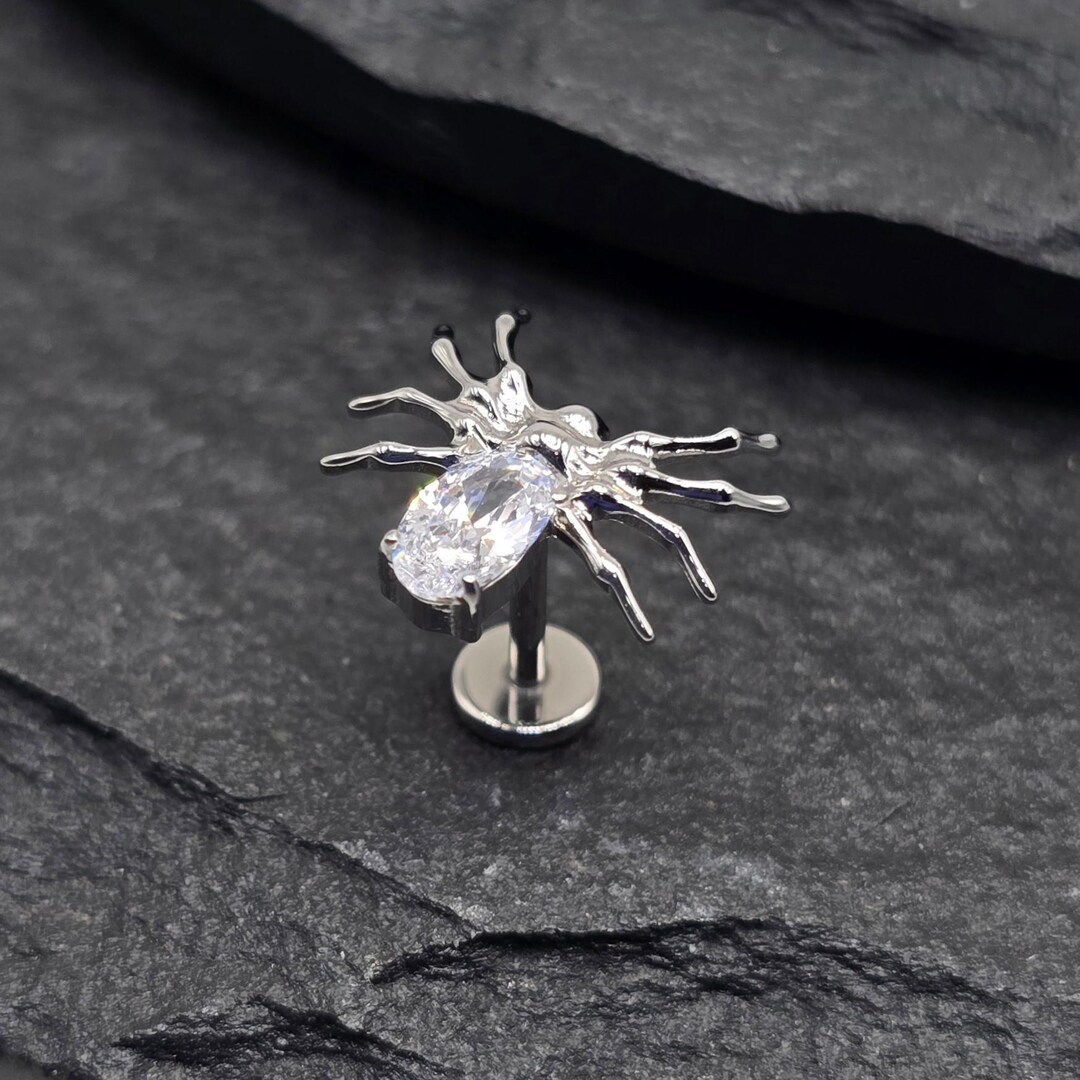 Titanium ASTM F136 Spider With White CZ Gem Threadless Top Labret ...