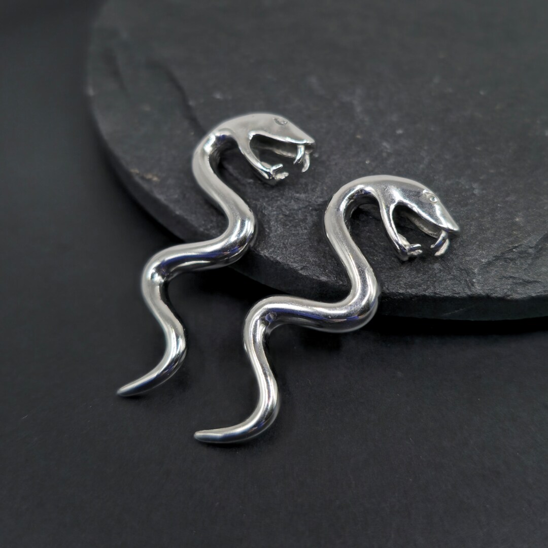 Pair of Polished 316L Surgical Steel Snakes Cobra Serpent Plugs Claws ...