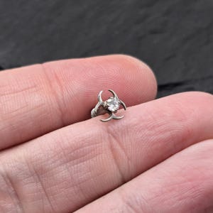 14g Biohazard Internal Thread White CZ Solid 316L Surgical Steel Small ...