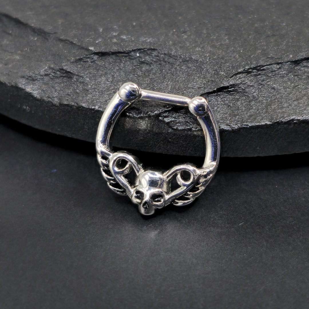 16g Skull Horns Solid Surgical Steel Septum Clicker 1/4" 6mm Nose Ring Daith No Rust Jewelry ...