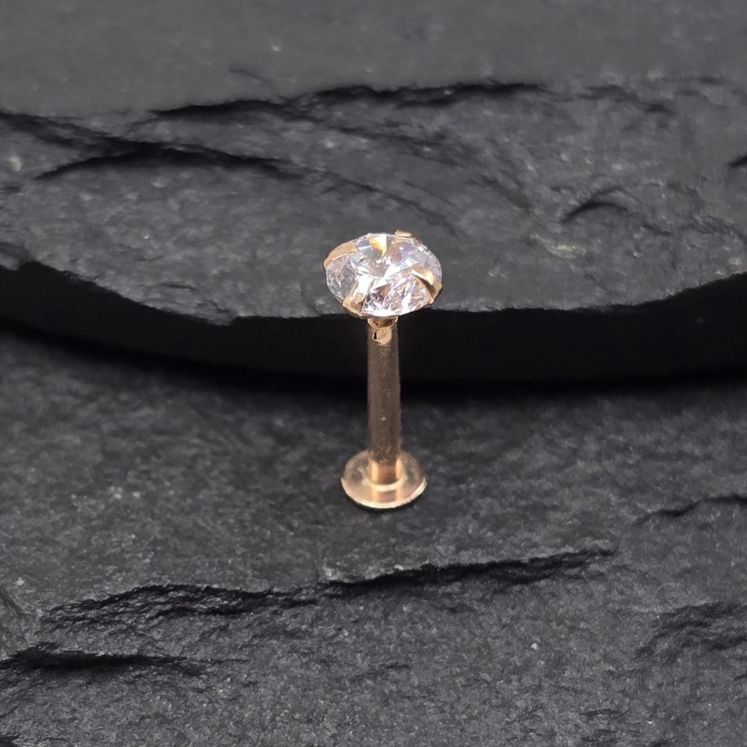 16g 8mm 14K Solid Rose Gold 4mm Pop in Threadless Flat Back Labret ...