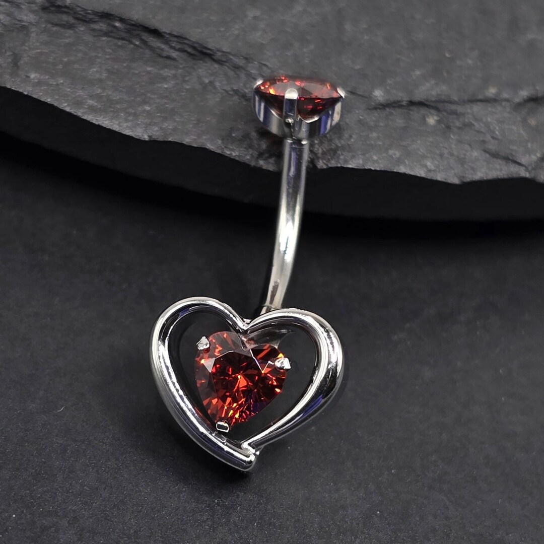 Titanium Internal Thread 14g Red Heart CZ Gem Top Prong Set Double ...