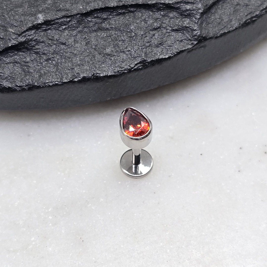Red CZ Titanium ASTM F136 Teardrop Threadless Top Labret Barbell Conch ...