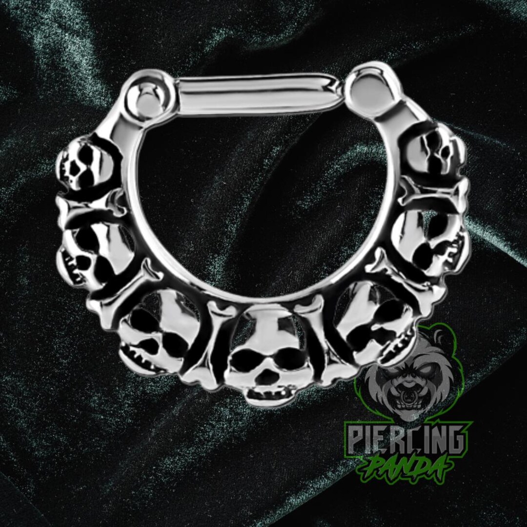 14g 16g Skull Lined Solid 316L Surgical Steel Hinged Segment Septum ...