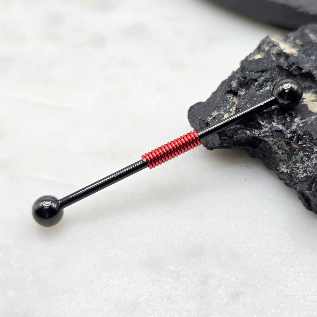 14g 16g Red Hand Wire Wrapped Black IP 1.6mm 1.2mm Industrial Barbell ...
