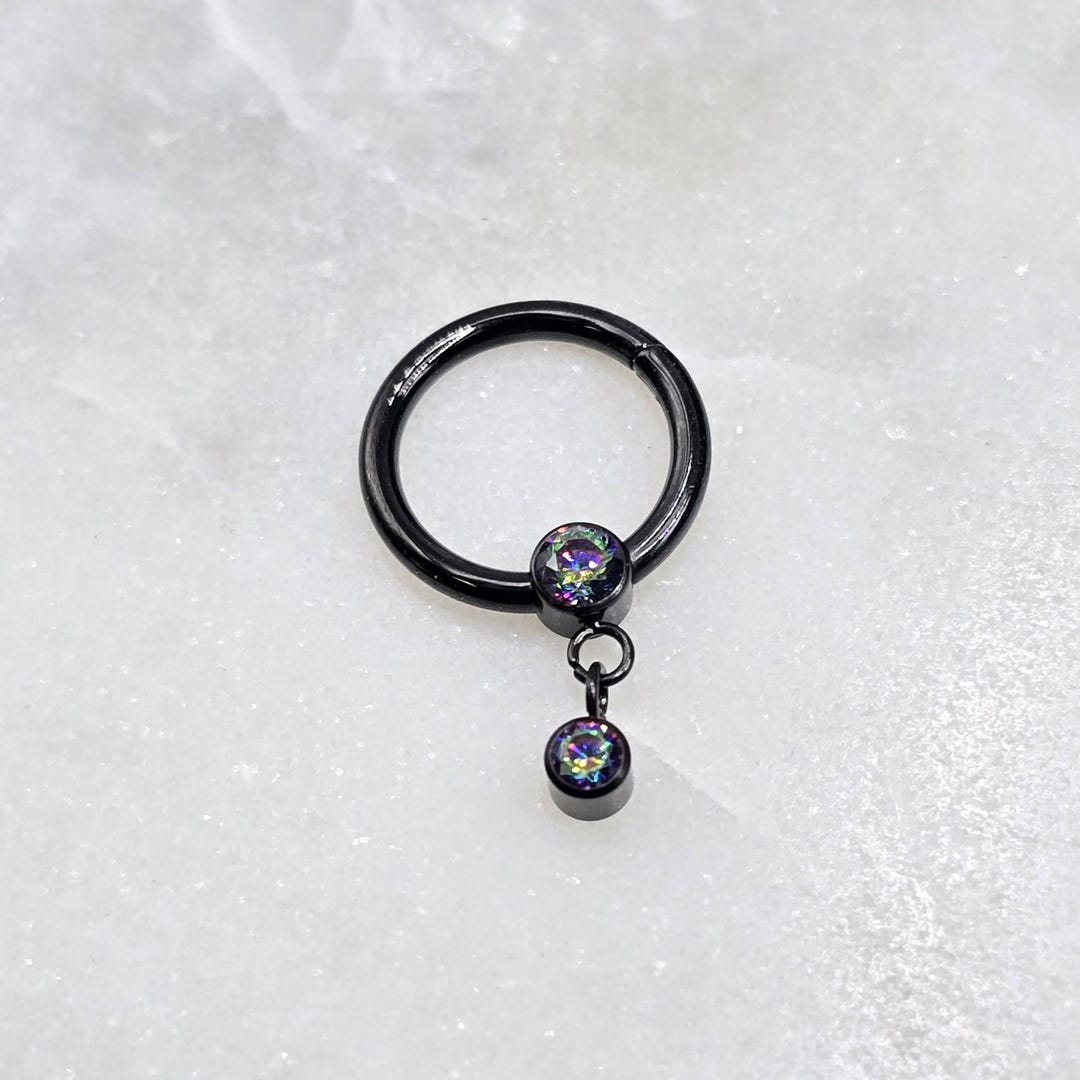 16g Titanium ASTM F136 Implant Grade Dangle Dark AB Vitrail Cz Gem ...