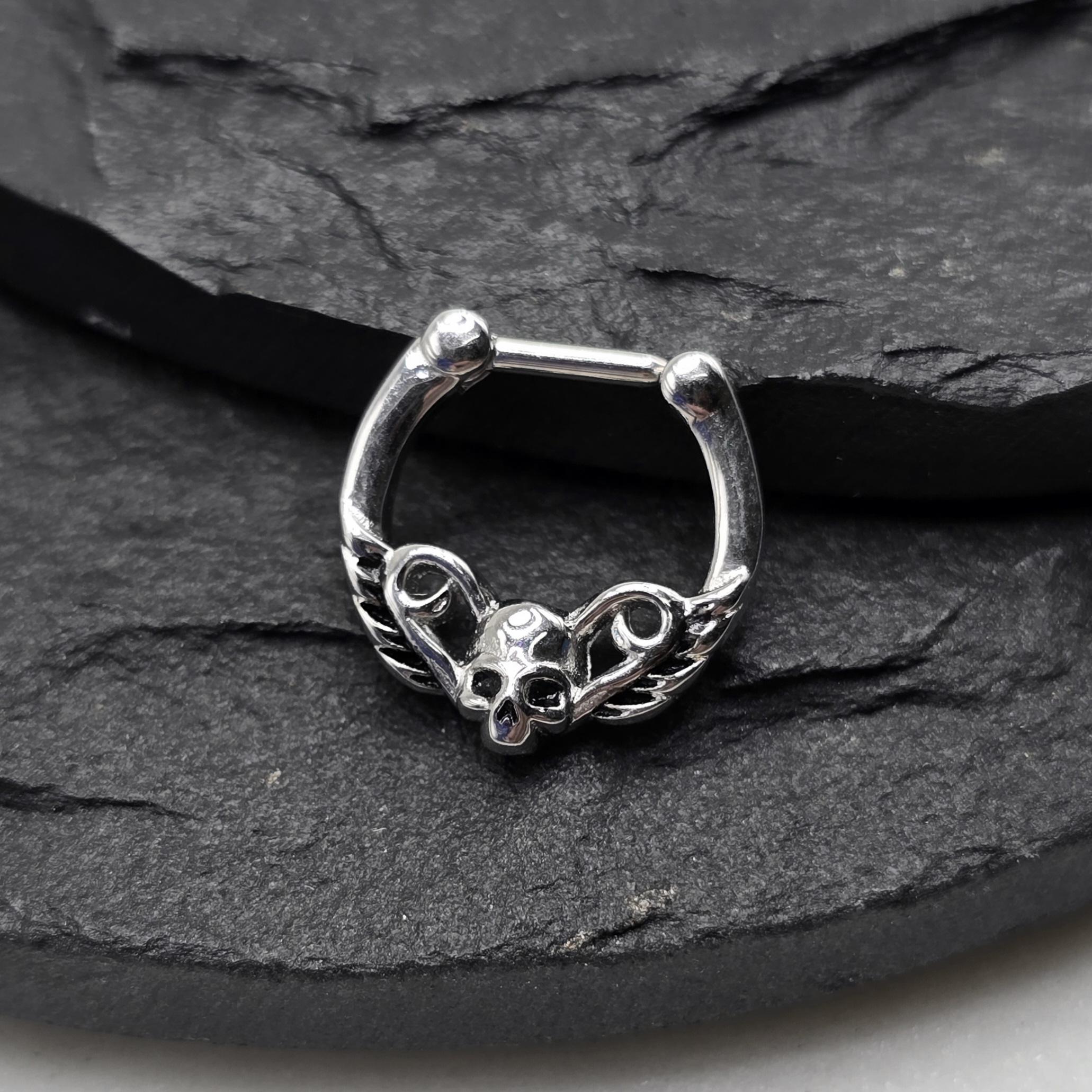 16g Skull Horns Solid Surgical Steel Septum Clicker 1/4" 6mm Nose Ring ...