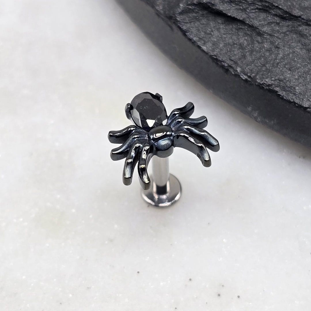 Titanium ASTM F136 Black PVD Plated Spider With Black CZ Gem Threadless ...