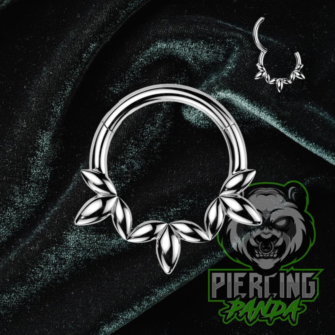 16g 8mm Olive Leaf Vine Hinged Segment Clicker Piercing Hoop Ring Solid ...