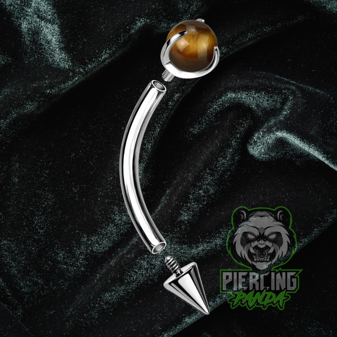 16g Titanium ASTM F136 Spikes & Tiger's Eye Curved Barbell Internally ...