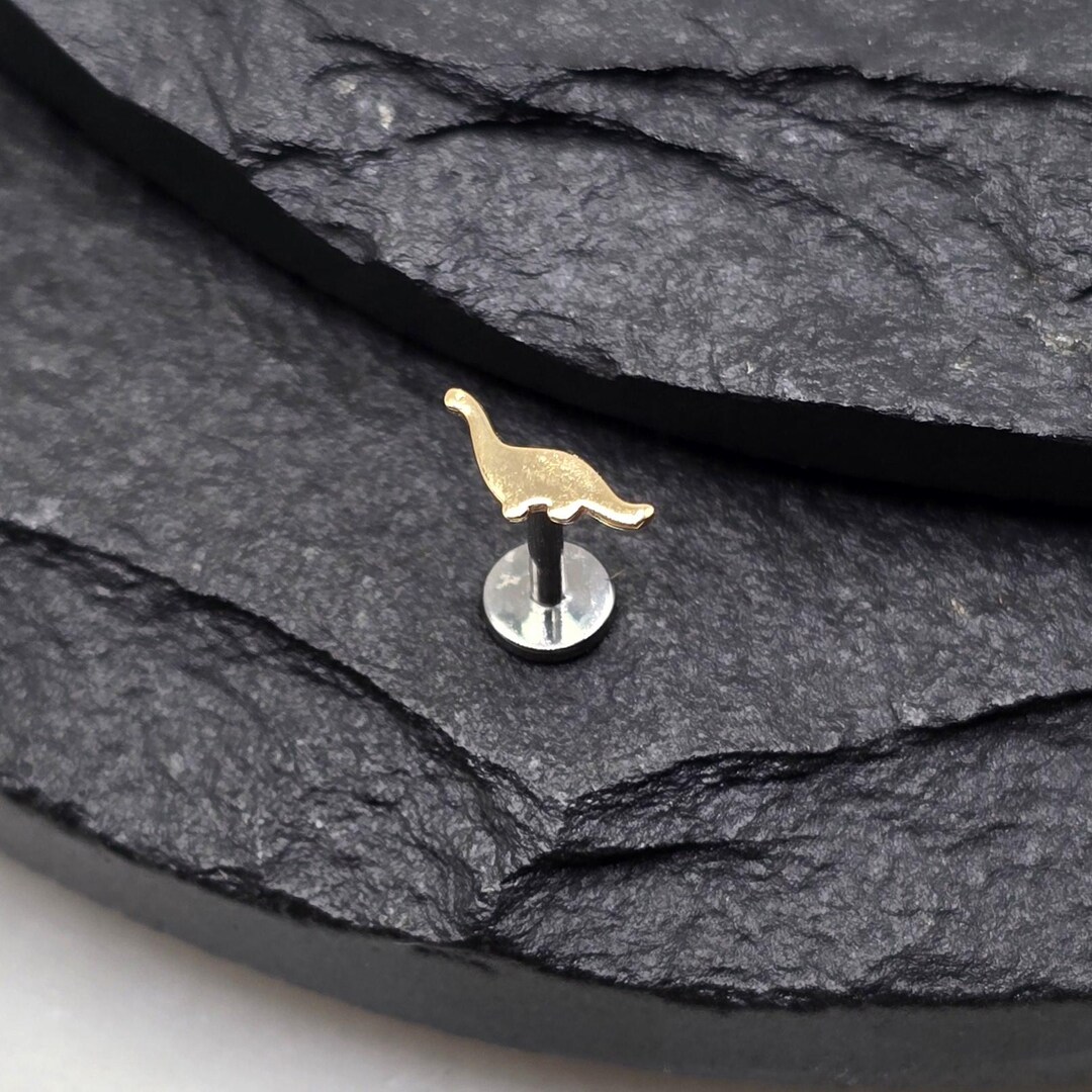 14k Gold Threadless Dinosaur With Titanium ASTM F136 Flat Labret ...