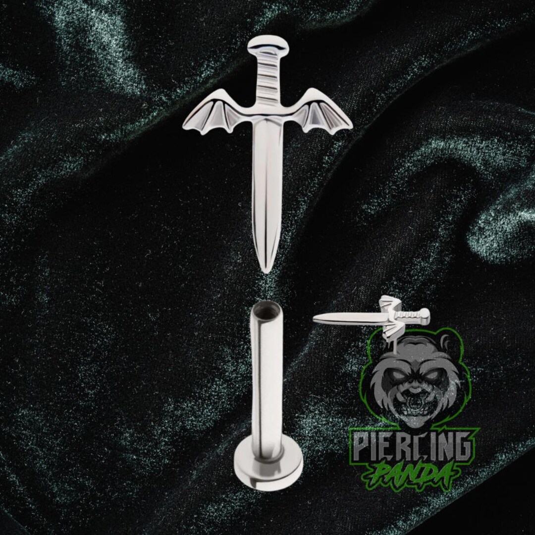 Titanium ASTM F136 Threadless Sword Bat Wing Vampire Flat Back Barbell ...