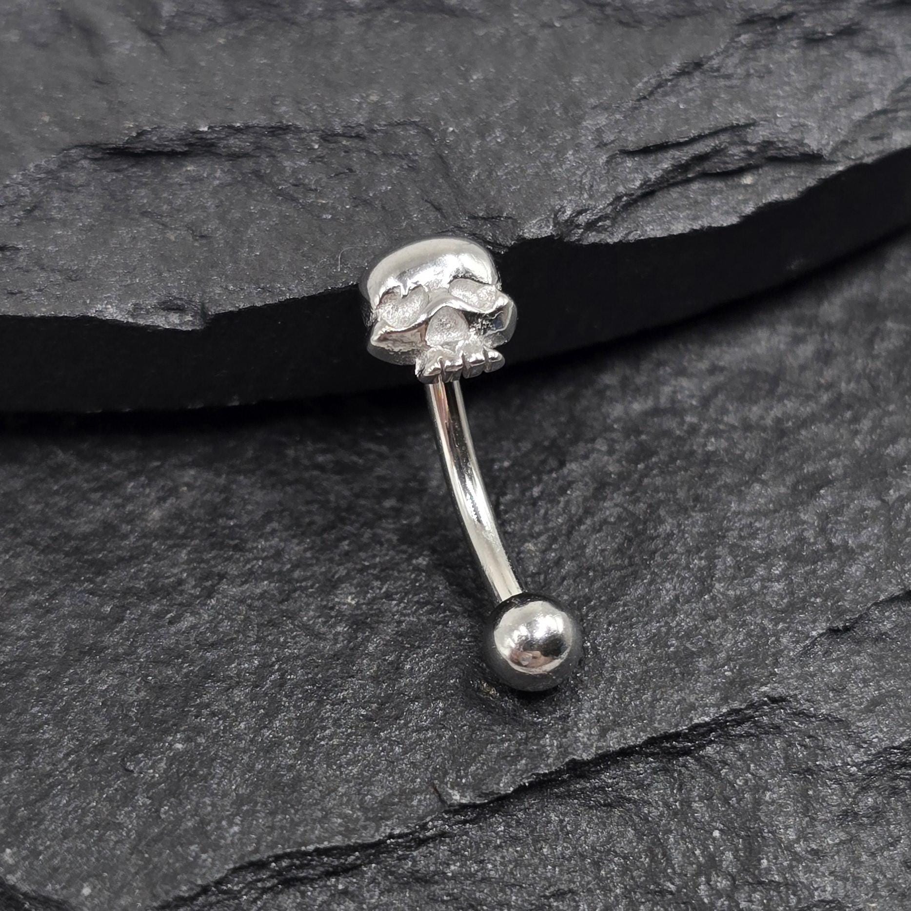 16g 8mm Steel Skull Rook Eyebrow Piercing Curved External Thread 316L ...