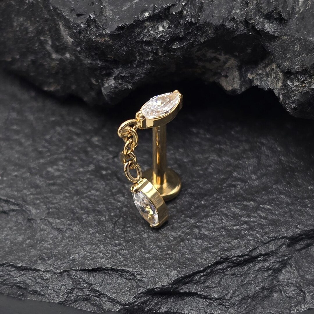16g Titanium ASTM F136 Internal Threads Gold Dangling Marquise Gem ...