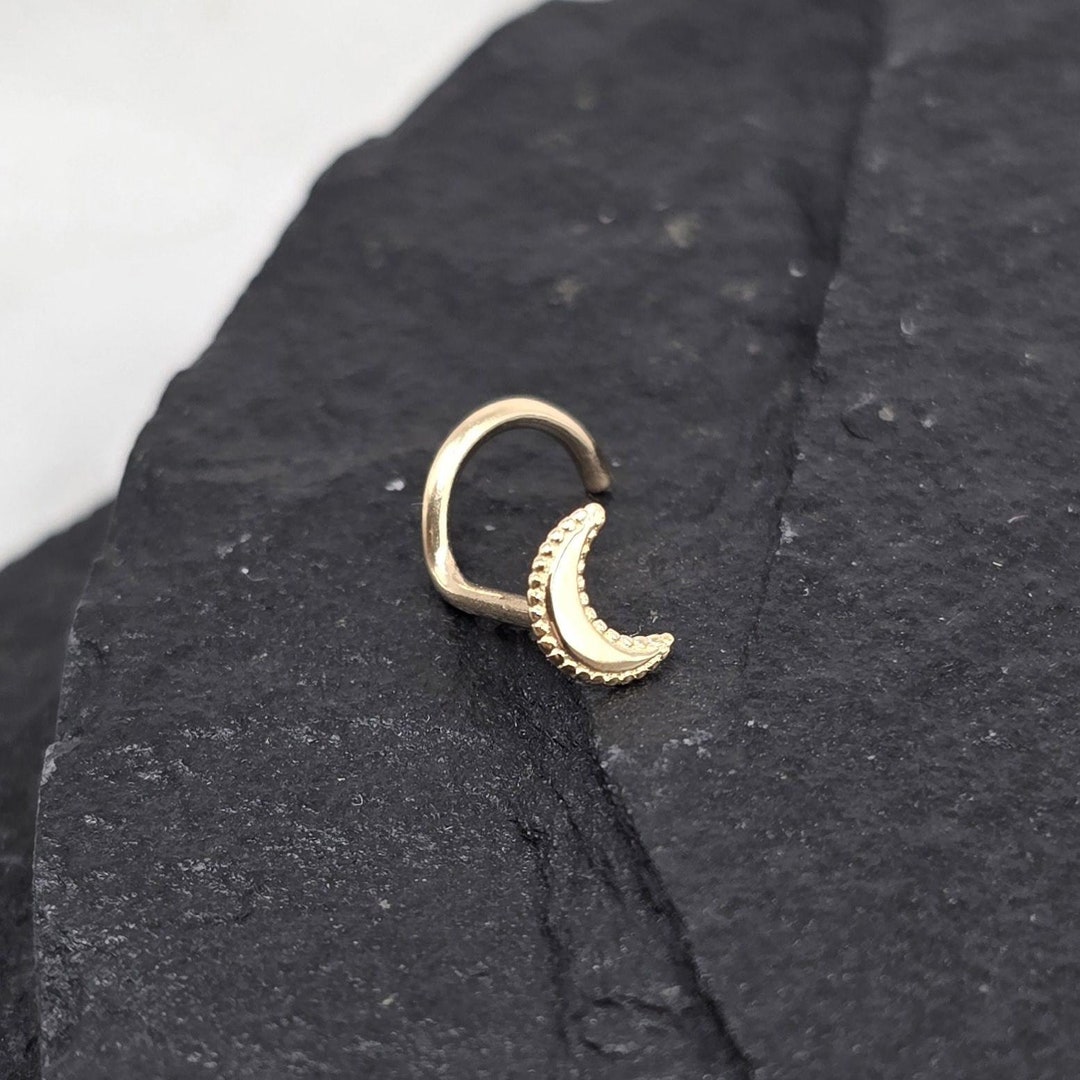 20g 14k Solid Yellow Gold Moon With Edge Detail C Shaped Curl Bend Nose ...