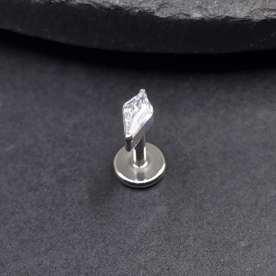 Titanium ASTM F136 Threadless Barbell White CZ Diamond Spike Flat ...