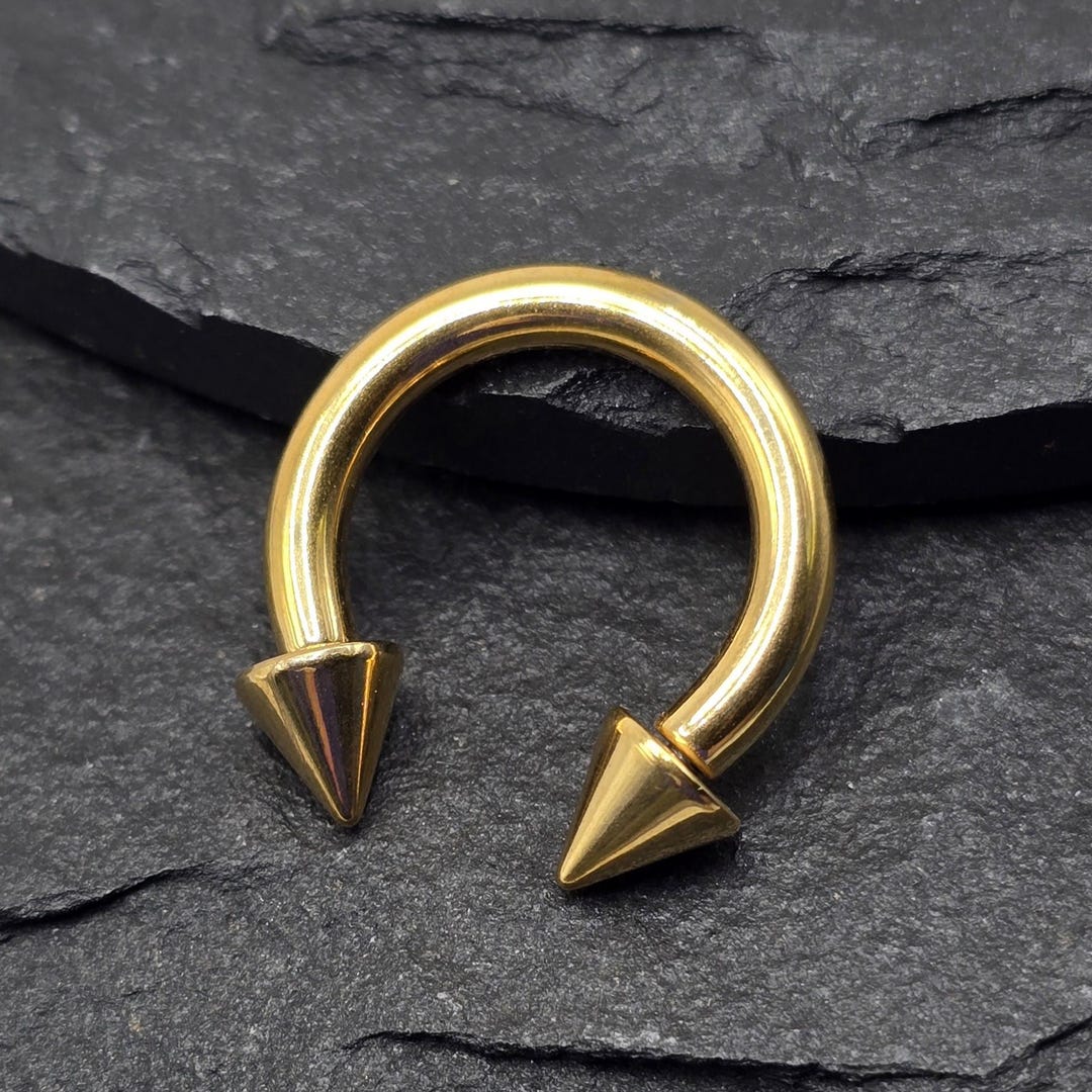 8g Gold Horseshoe Spikes 316L Surgical Steel Internal Thread Hoop ...