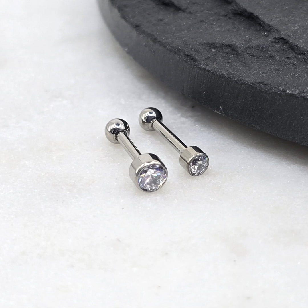 16g Titanium ASTM F136 Internal Threads White Round Bezel Set Gem ...