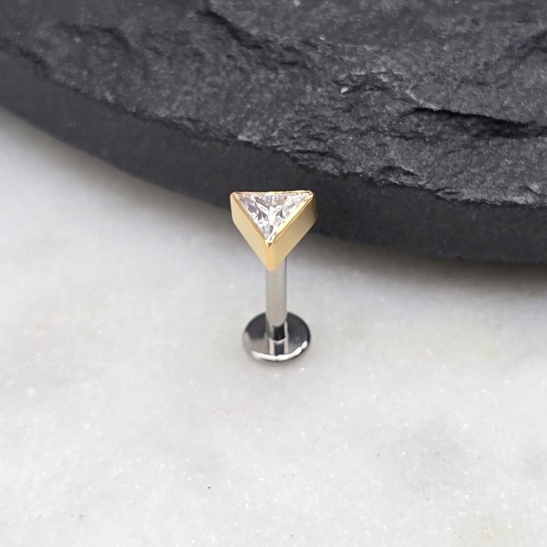 16g Titanium ASTM F136 Internal Threads White Triangle Gem Gold PVD ...