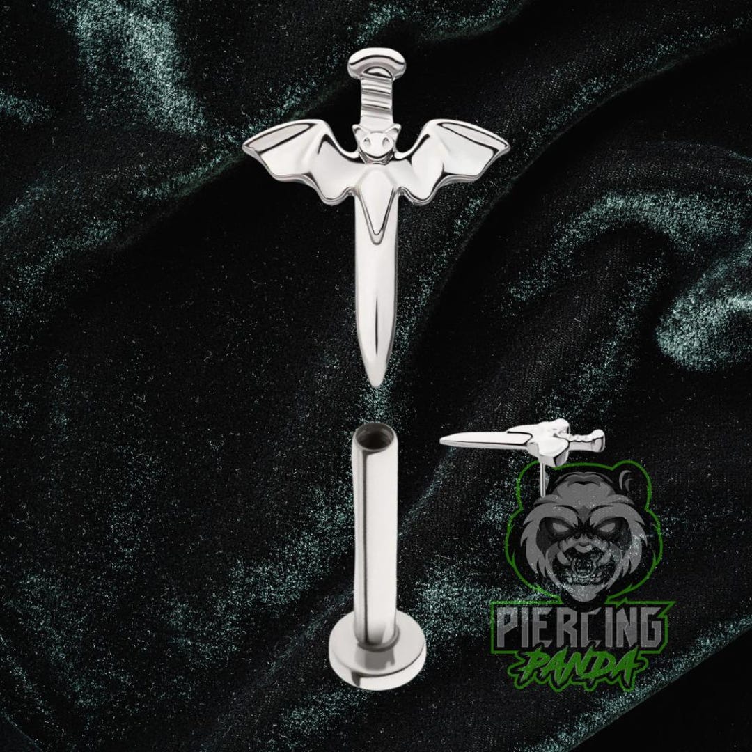 Titanium ASTM F136 Threadless Sword Bat Wings Vampire Flat Back Barbell ...