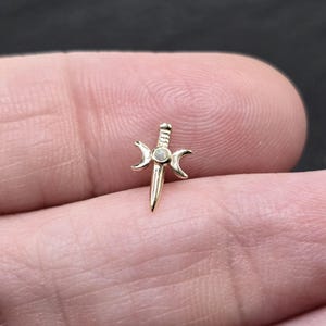 14k Gold Threadless Moon Goddess Sword White Opal With Titanium ASTM F136 Flat Labret Barbell ...
