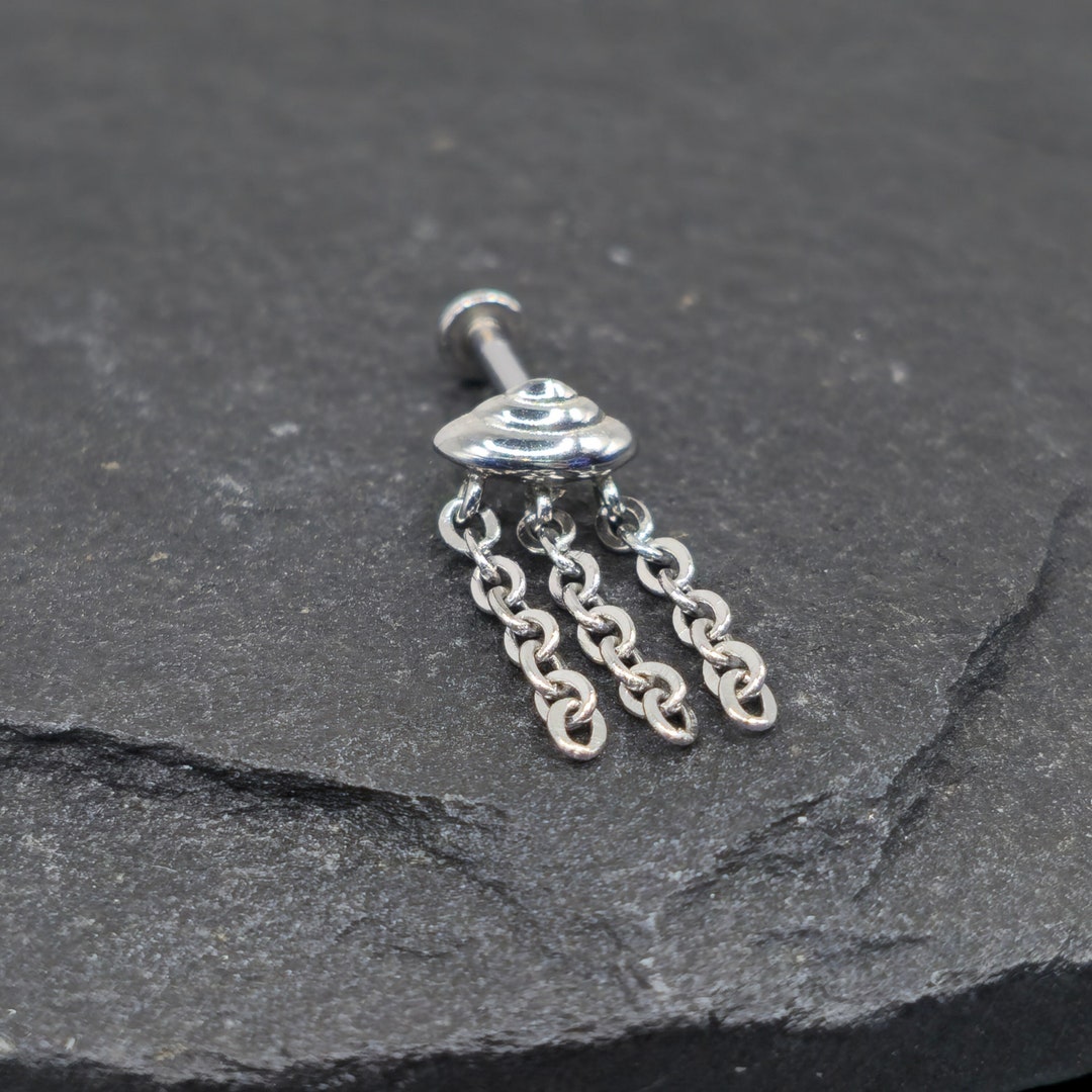 16g Internal Thread UFO 316L Surgical Steel Ship Dangling Chains Bar ...