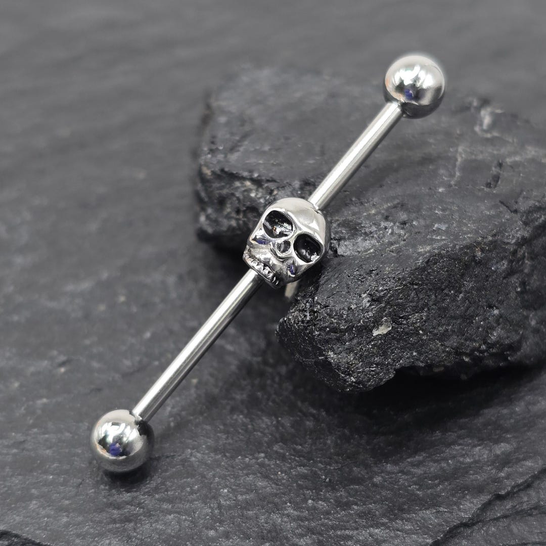 14g Skeleton Skull External Threads Industrial Barbell Scaffold ...