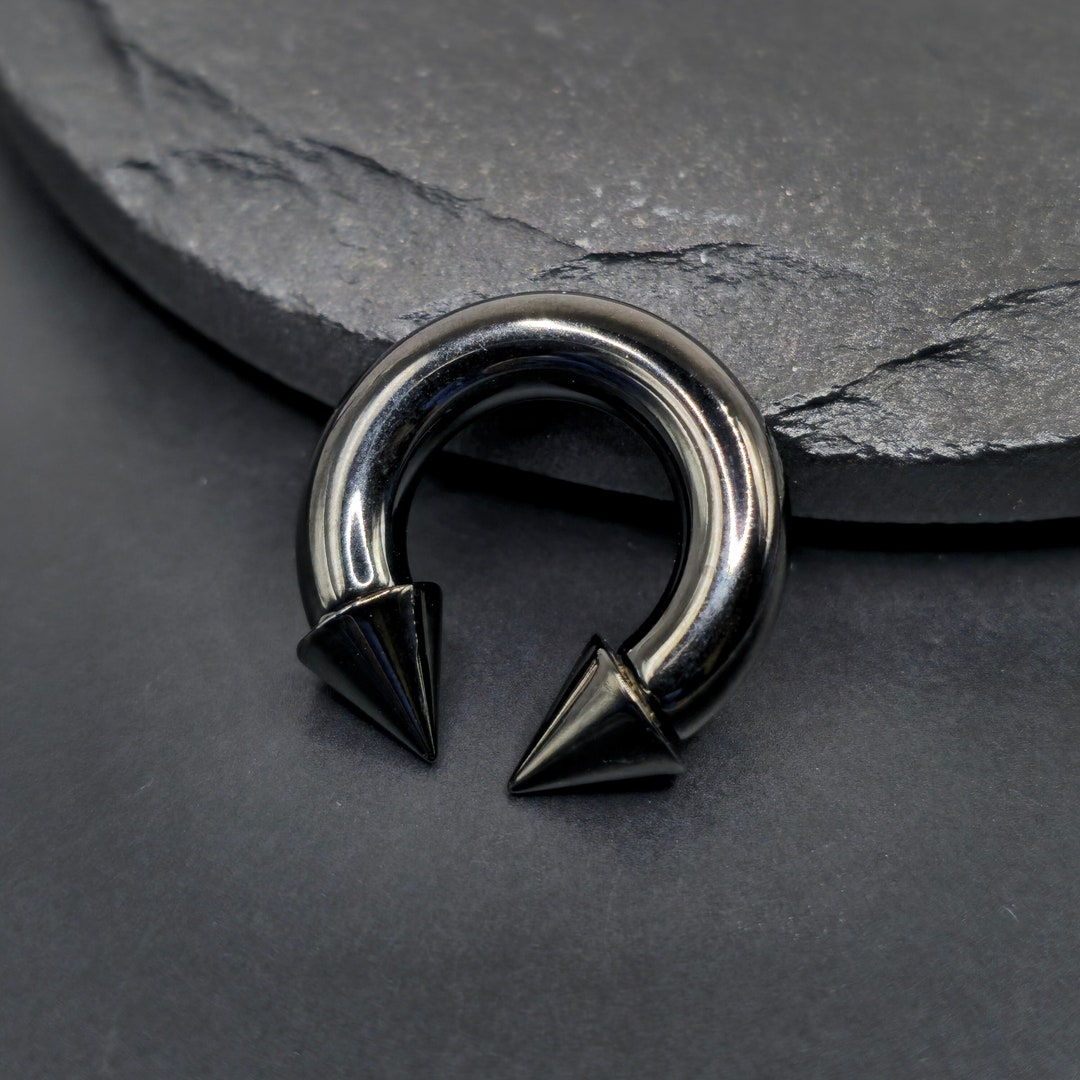 4g Internal Thread Black PVD Spikes Horseshoe Large Gauges Hoop Septum ...