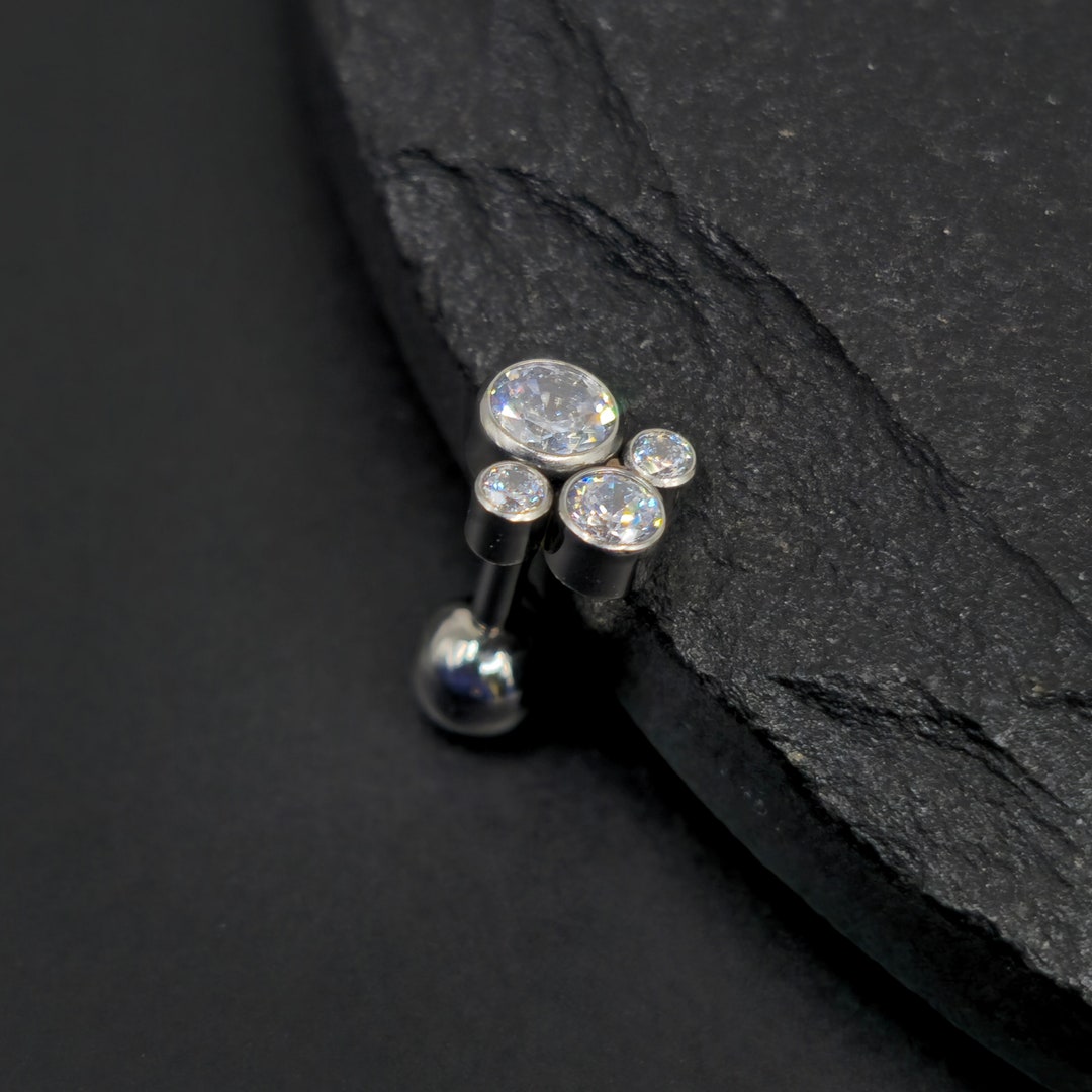 16g Titanium ASTM F136 Internal Threads Paw Rainbow White Gems Tragus ...