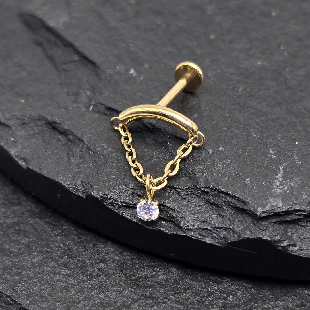 16g ASTM F136 Grade 23 Titanium Bar Dangling Chain With Gem Gold ...