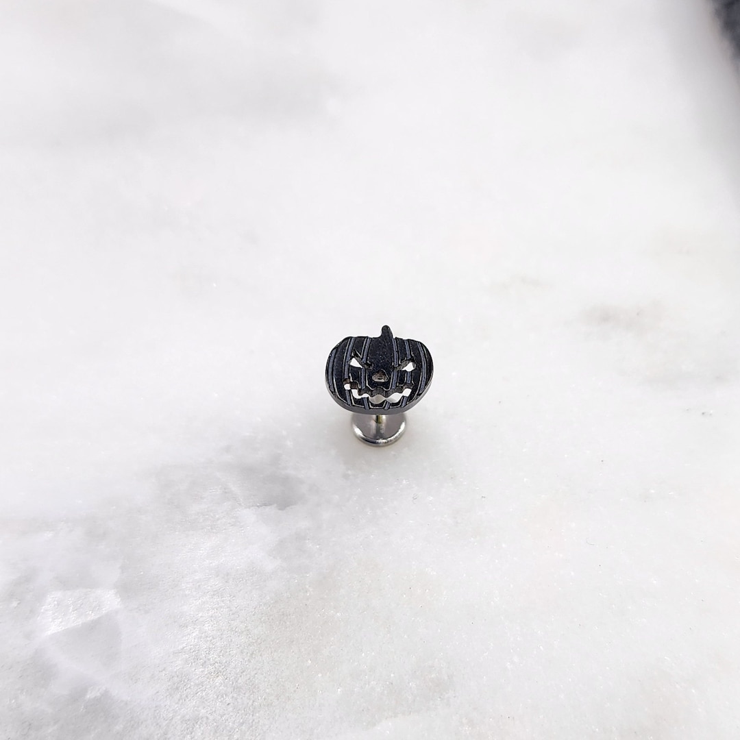 Titanium ASTM F136 Threadless Black PVD Plated Pumpkin Flat Back Barbell Cartilage Conch Flat ...