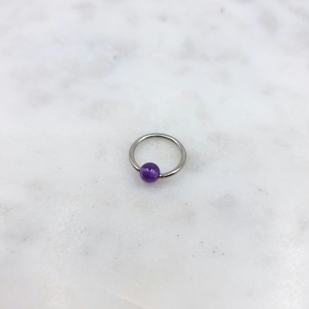 16g Titanium Genuine Amethyst Stone Bead Hoop CBR BCR Implant Grade ...