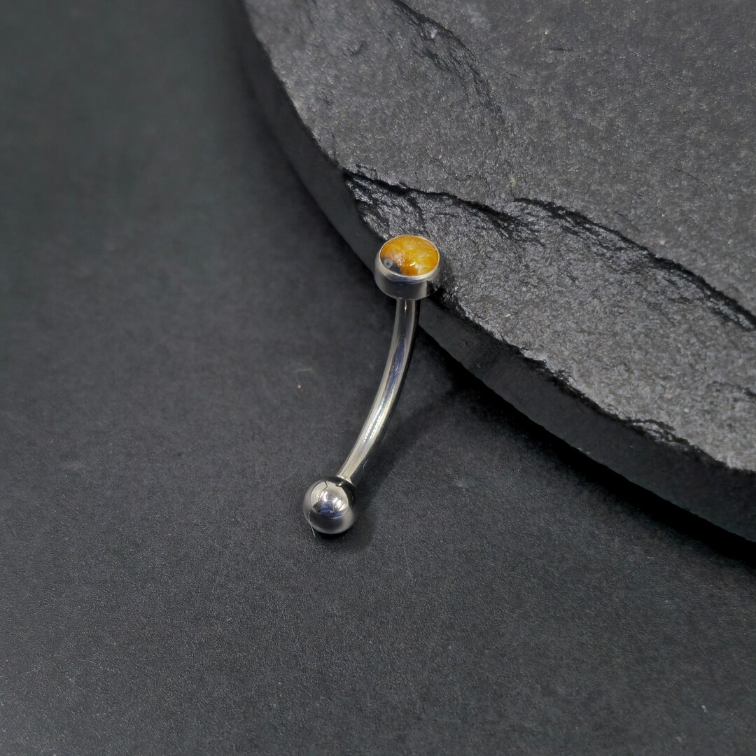 16g Titanium Tiger's Eye Stone Implant Grade ASTM F136 Curved Barbell ...