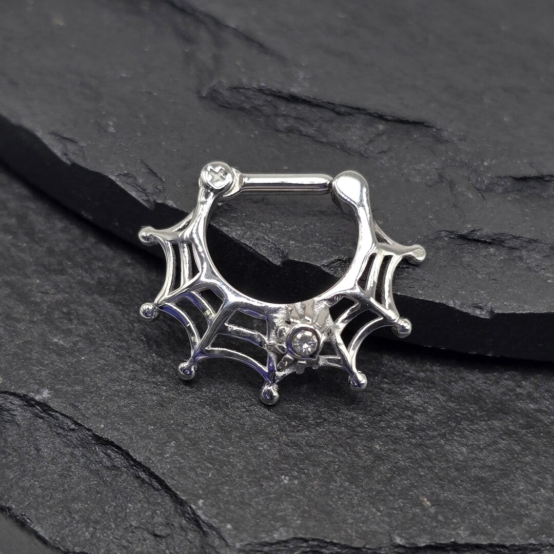 16g 14g 6mm 8mm Spider Web Solid Surgical Steel Septum Clicker Nose ...