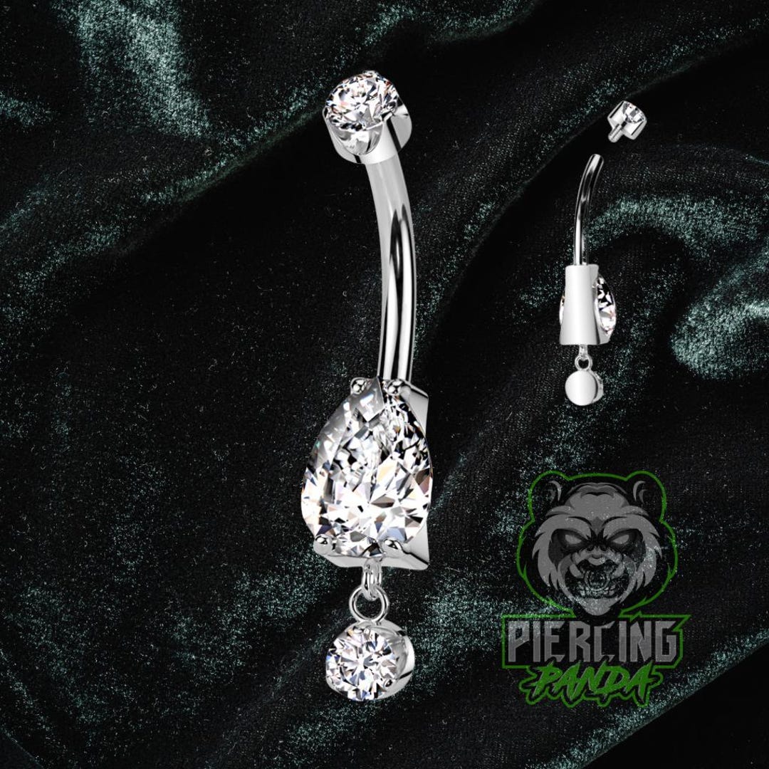 14g Titanium Pear Gem Implant Grade Internally Threaded Top Prong Set ...