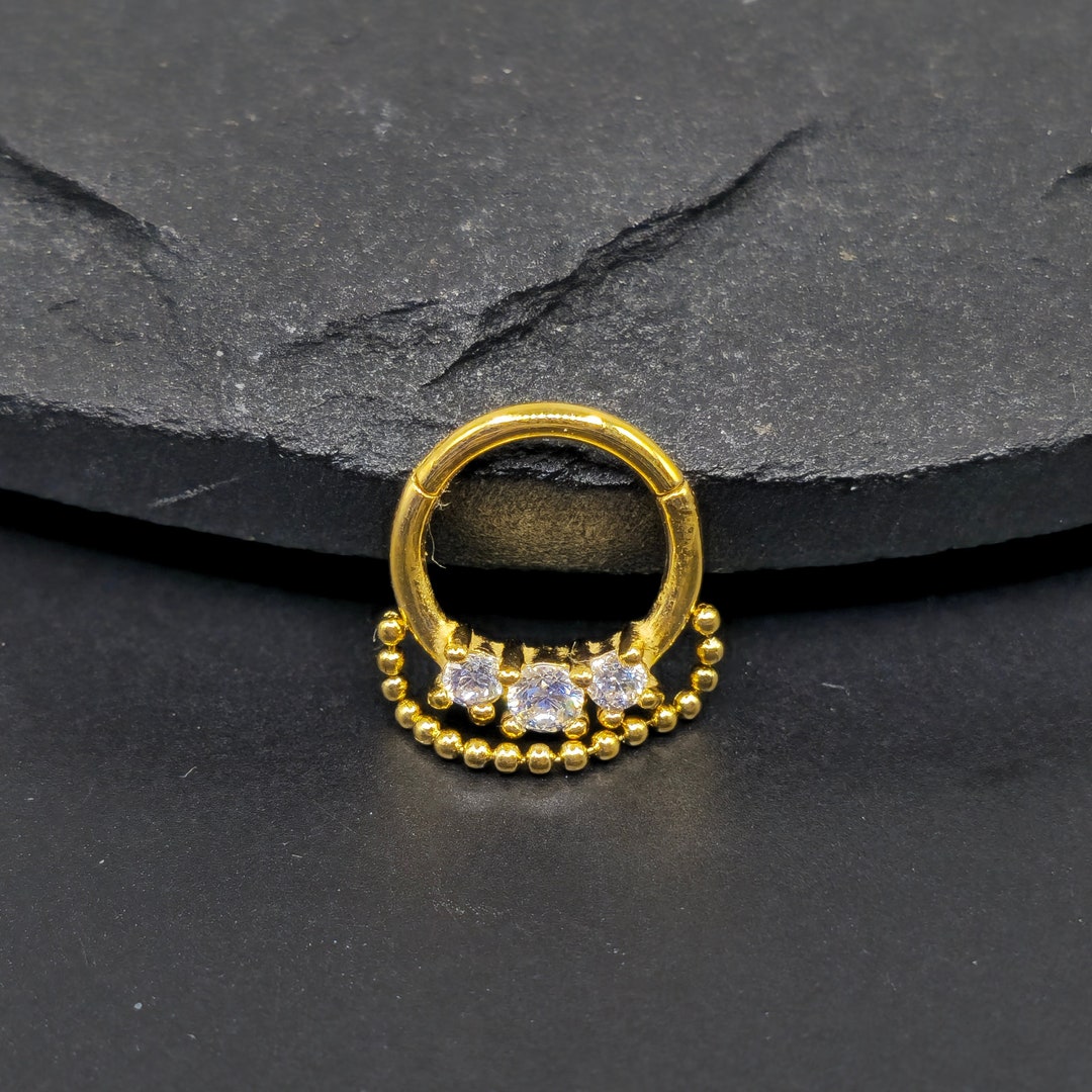 16g CZ Gem Dangling Chain Hinged Segment Clicker Piercing Hoop Rings ...