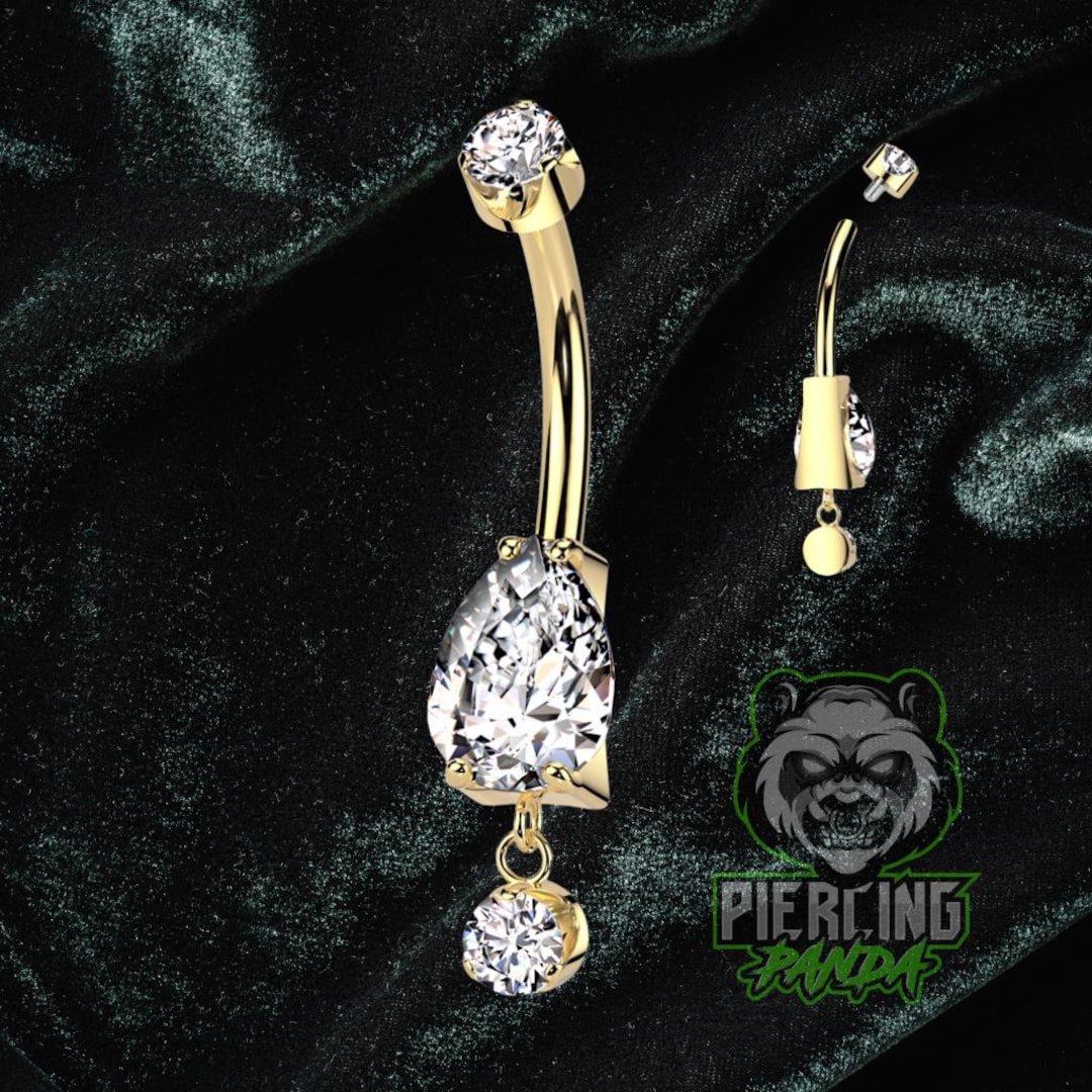 14g Titanium Pear Gem Implant Grade Internally Threaded Top Bezel Set ...