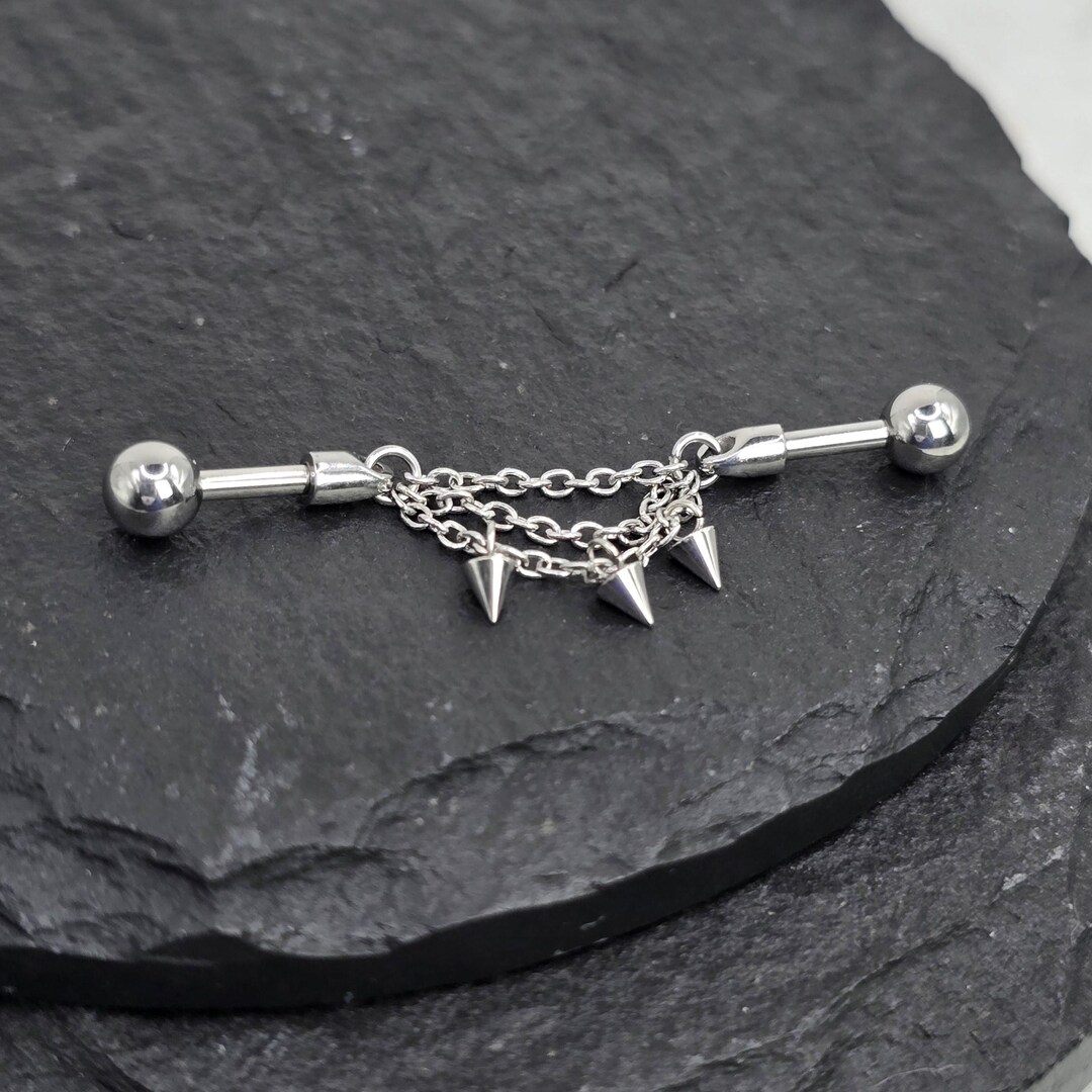 14g Chain Spikes Industrial Scaffold Barbell Cartilage Piercing Jewelry ...