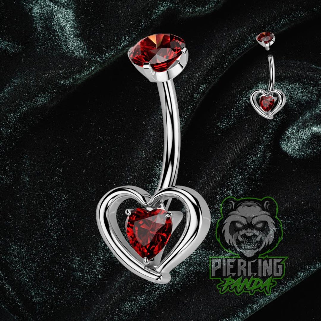 Titanium Internal Thread 14g Red Heart CZ Gem Top Prong Set Double ...