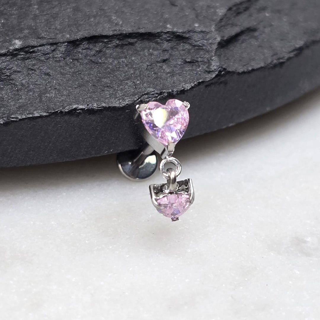 Titanium ASTM F136 Pink Double Heart Threadless Top Labret Barbell ...
