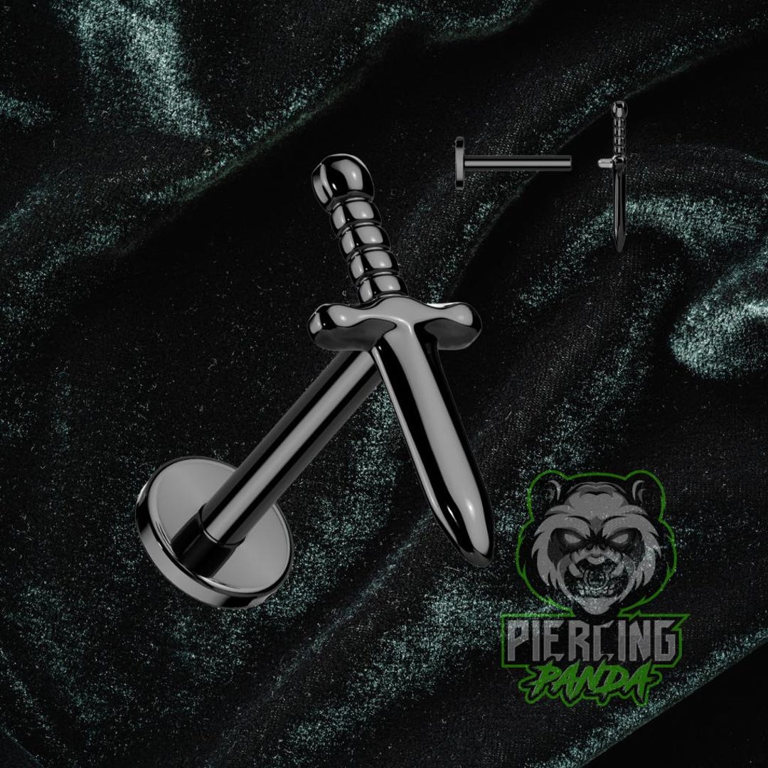 16g Titanium ASTM F136 Internal Thread Sword Black PVD Plate Top ...