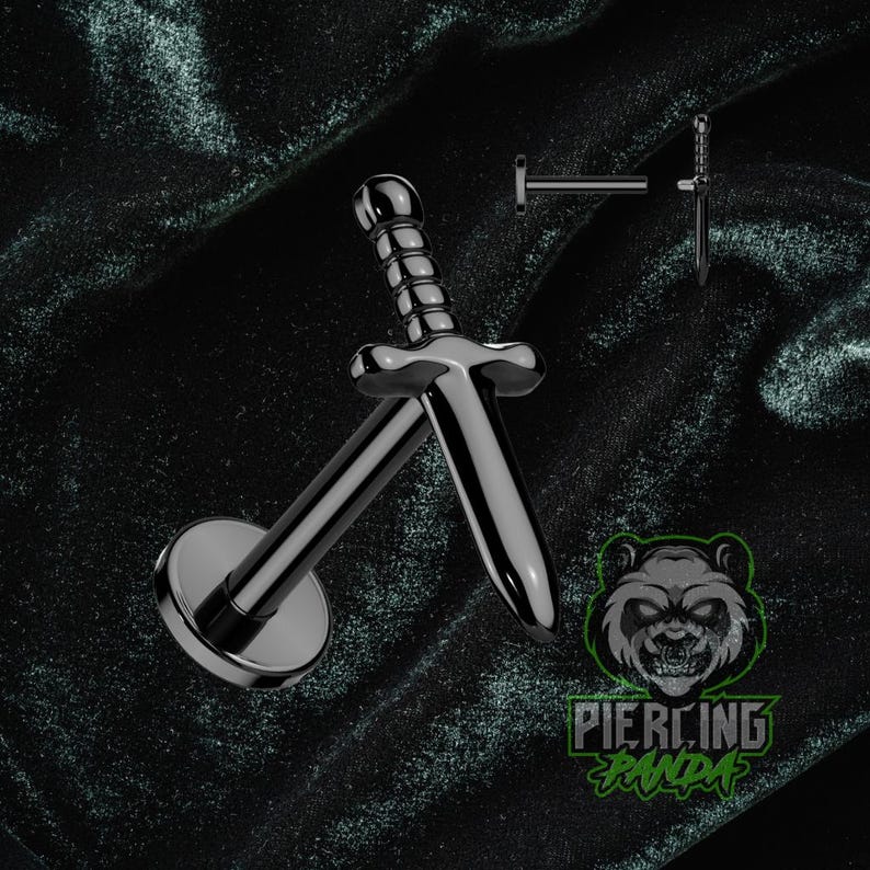 16g Titanium ASTM F136 Internal Thread Sword Black PVD Plate Top ...