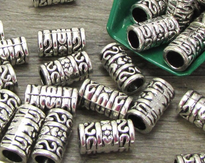 12x6mm Metal Beads, Fifty (50) Antique Silver Beads, 12x6mm Tube Beads ...
