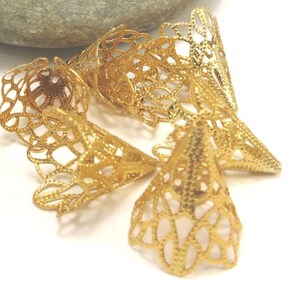 Bead Cones, 20x17mm Gold Filigree Cones, 24 Filigree Bead Cones, Bead ...