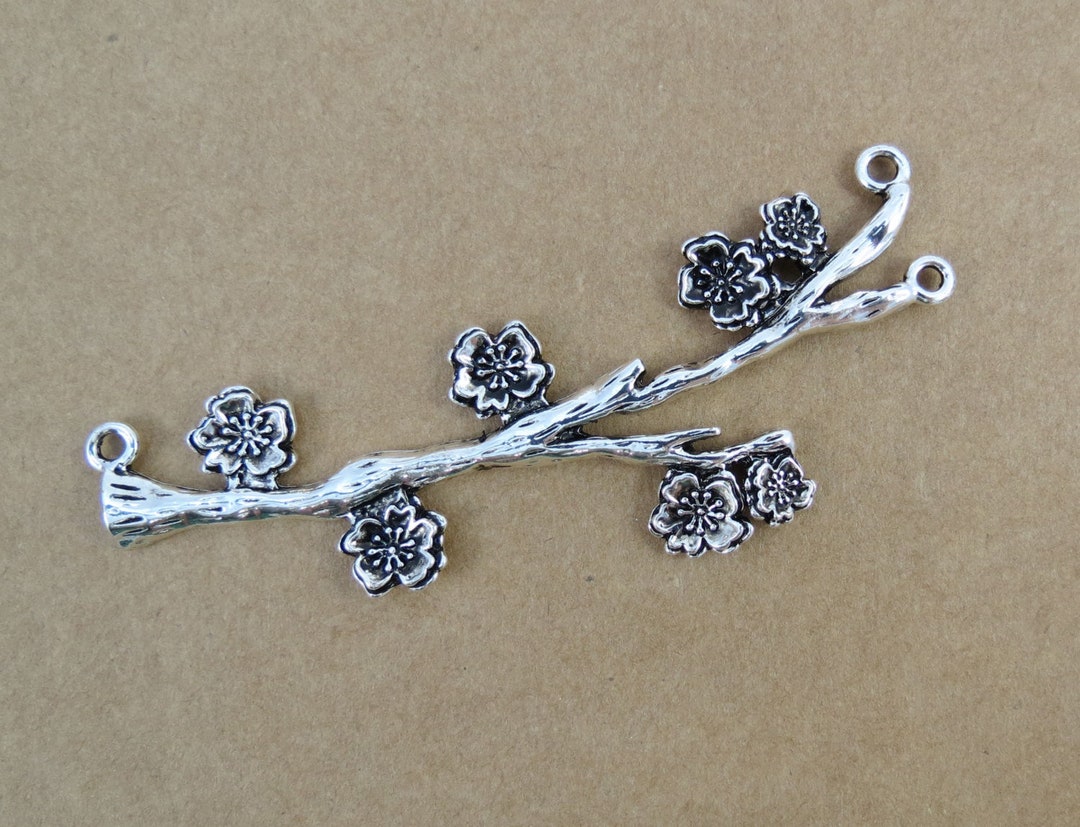 Tree Branch With Flowers Necklace Links, Two (2) Antiqued Silver ...
