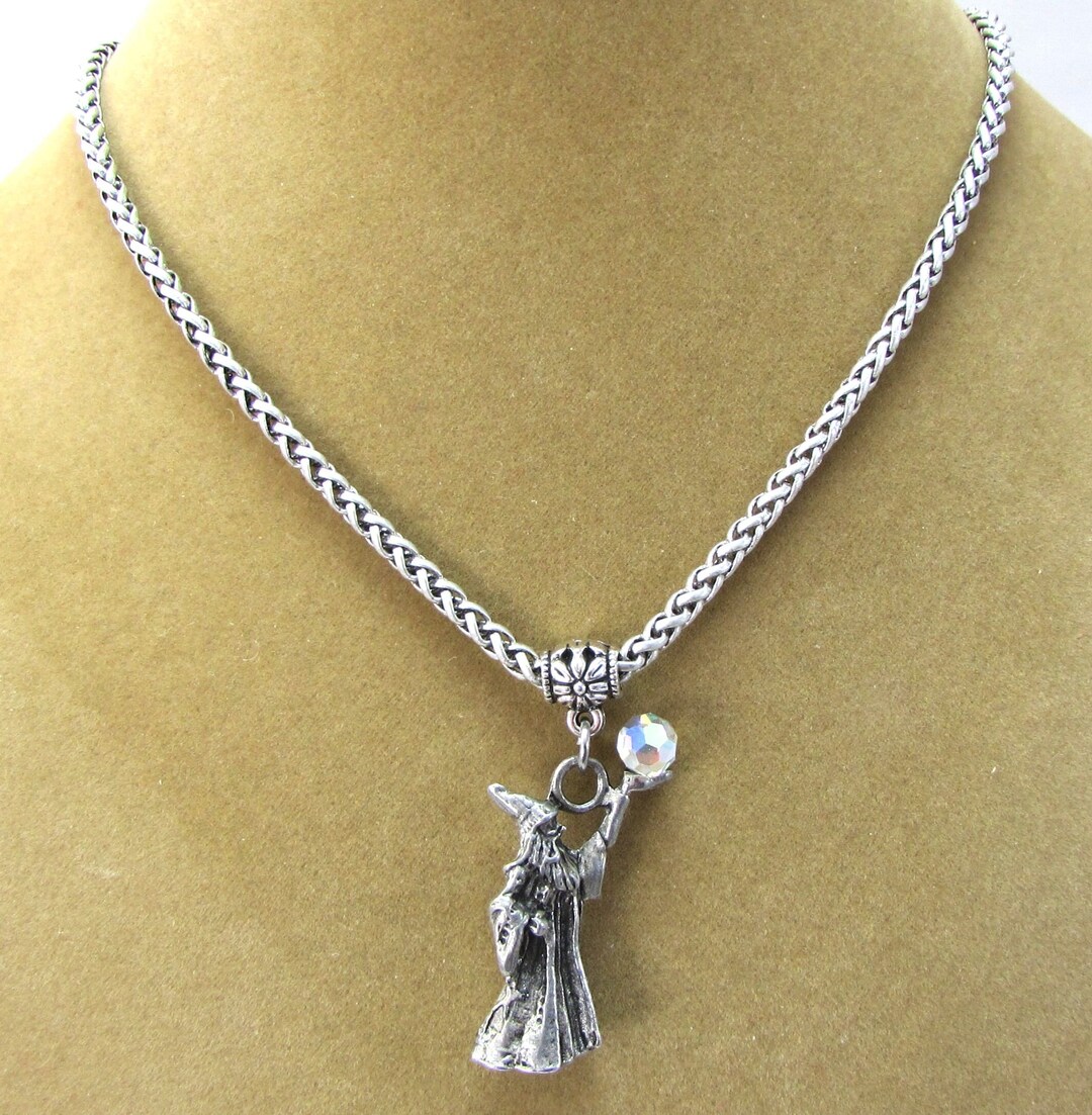 Wizard With Crystal Ball Necklace, 34x21mm Wizard Pendant, Custom ...
